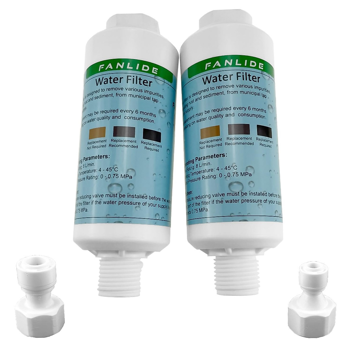 FANLIDE Bidet water filter for electronic bidet seats, Toilet water filter system, compatible with 1/2" 1/4" 3/8" Bidet hose (2 Filters + 2 Adapter)