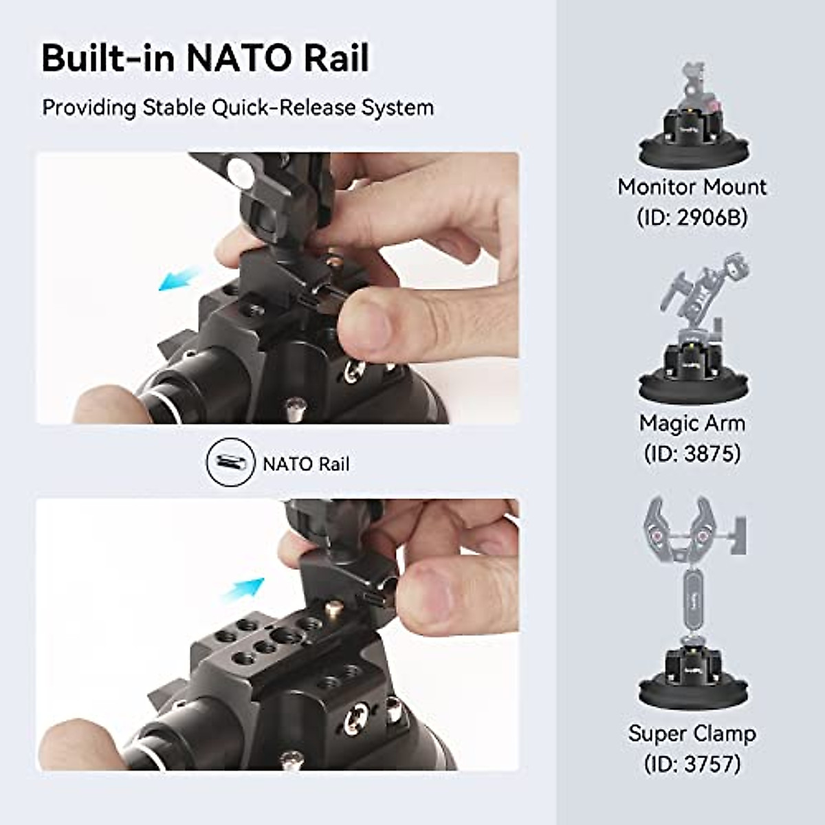 SMALLRIG 4″ Suction Cup Camera Mount, Car Mount for Cameras/ Smartphones on Car/ Clean and Smooth Surfaces, Max 2kg Load for Speeds up to 80km/h (50mph), Recommend 10kg Load When Stationary - 4122