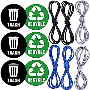 Large Rubber Bands for Garbage Cans 6 Pack with 6 Pack Recycle Stickers Trash Can Elastic Rubber Bands Fits 55 to 96 Gallon Litter Box Bands for Home Office School Indoor and Outdoor, 3 Colors