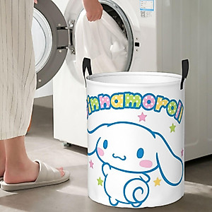 YangYuFaQQ Cartoon Dog C-innamoroll Storage Basket Circular Hamper with Handle Foldable Laundry Basket for Bedroom Bathroom Living Room Small
