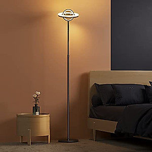 WAMPAT Floor Lamp,Black Bright Modern LED Floor Lamps,Tall Standing Lamp for Living Room,Bedroom,Remote&Touch Control Stepless Dimmable Light,Retractable Stand,2 Planet Idea Rotating Lights