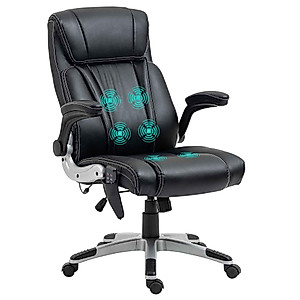 Vinsetto Executive Massage Office Chair with 6 Vibration Points, Heated Faux Leather Computer Desk Chair with Flip-up Armrest, Adjustable Height, Swivel Wheels, Black