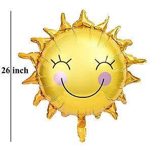 HAIOPS Sun Flower Foil Balloons Smiley Sunshine Sun Aluminum Balloon Birthday Wedding Decoration 26 Inch, 5 Pcs