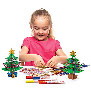 Baker Ross AW983 Wooden 3D Christmas Trees Kit - Pack of 5, Festive Arts and Crafts