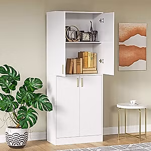 Cozy Castle 71" Tall Kitchen Pantry, Freestanding Pantry Cabinet with Adjustable Shelves and Doors for Kitchen, Dining Room, White