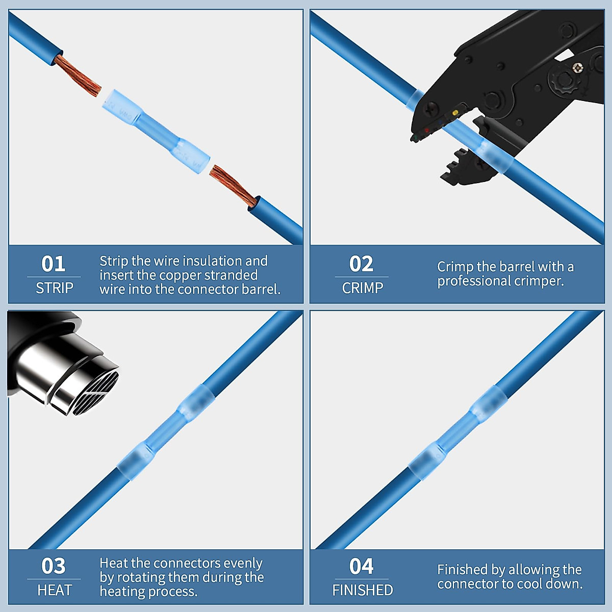 200pcs Heat Shrink Butt Connector, Waterproof Crimp Electrical Wire Connector, Butt Splice Terminal Best for Repair and Maintenance. Suitable for Automotive, Decoration Wiring, Marine Wire Joint