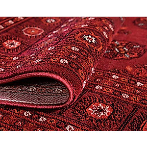 Unique Loom Tekke Collection Over-Dyed Saturated Traditional Torkaman Area Rug, 7 ft x 10 ft, Red/Burgundy