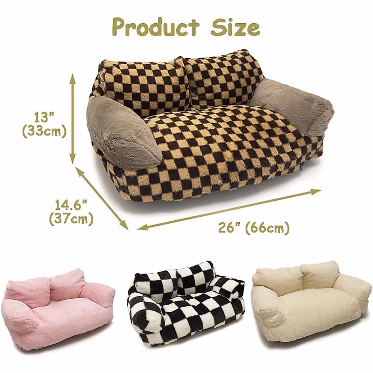 EZOPII Pet Couch Sofa, Checkers Plaid Washable Cat Beds for Medium Small Dogs & Cats - Durable Plush Cat Couch Pet Sofa - Soft Anti-Slip (Green Plaid)