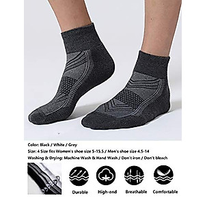 CelerSport 6 Pack Men's Ankle Socks with Cushion, Sport Athletic Running Socks, 3 Dark Gray + 3 Gray, X-Large