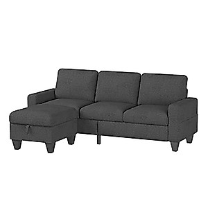 Sunrise Coast Sectional L Shaped Sofas & Couches with Ottoman Modular Convertible 3 Seat Sofas for Living Room Small Apartment, Couches with Storage Space, Dark Gray