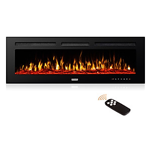 ROCSUMOO 50" Recessed and Wall Mounted Electric Fireplace, Low Noise, Remote Control with Timer,Touch Screen,Adjustable Flame Color and Speed, 750-1500W