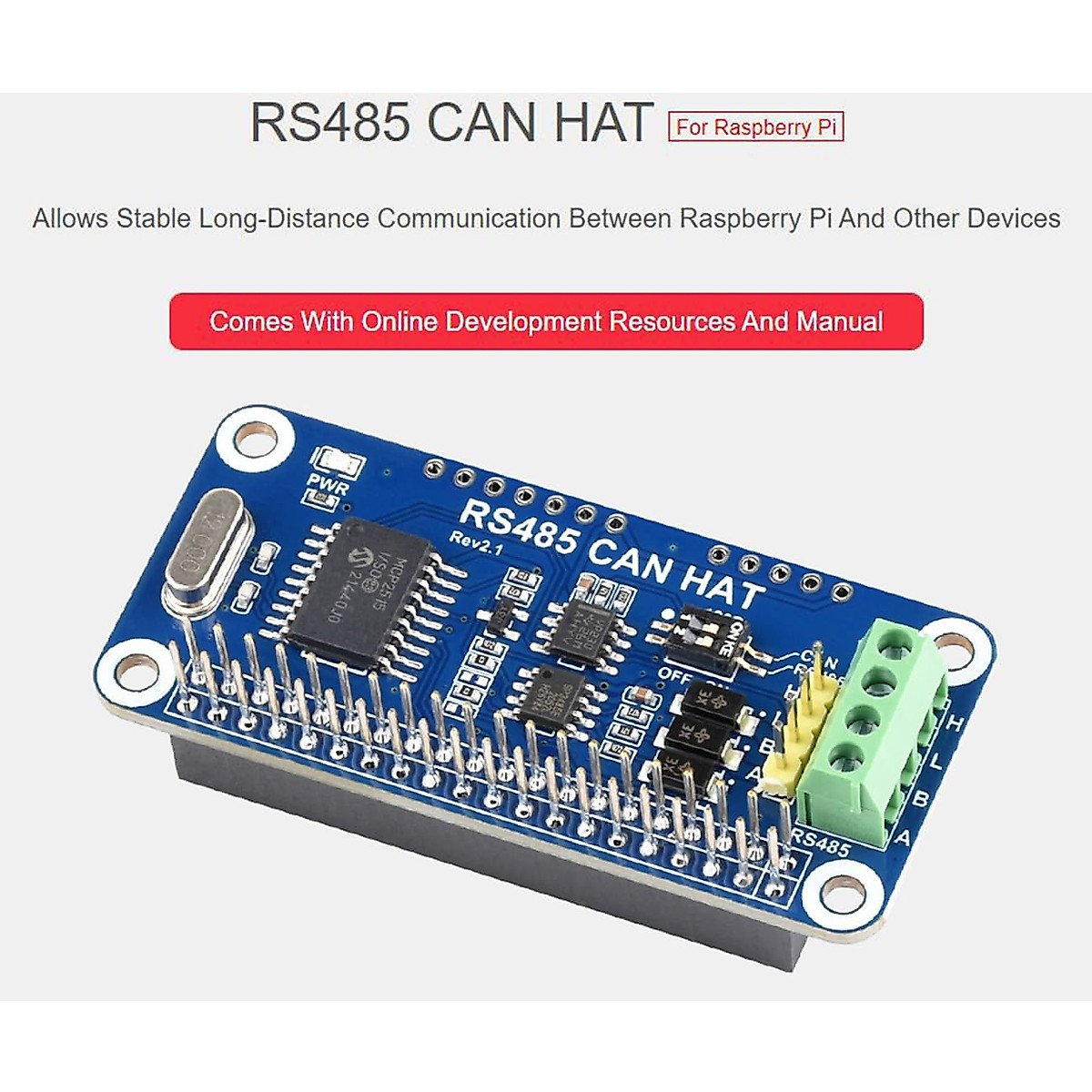 for Raspberry Pi,RS485 CAN HAT for Pi 4B/3B+/3B/2B/B+/A+/Zero/Zero W/WH/ 2W/2WH,RS485 CAN HAT Long-Distance Communication via RS485/CAN Functions MCP2515 CAN Controller SPI Interface