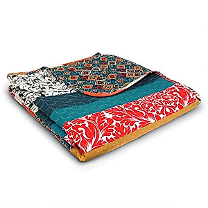 Lush Decor Boho Reversible Throw Colorful Striped Pattern Bohemian Blanket, 60” x 50”, Turquoise & Tangerine