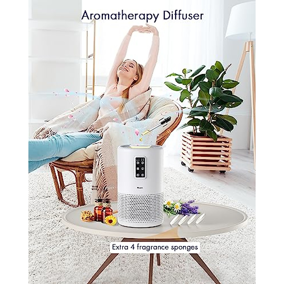 Air Purifiers for Home Large Room with Night Light up to 1076ft², VEWIOR H13 True HEPA Air Cleaner with Fragrance Sponge, Sleep Mode, Timer, Speed, Lock, for Wildfire Smoke Pet Dust Pollen Odor