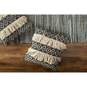 Chardin home Black & Ivory Boho Pillow Covers, Set of 2 Decorative Throw Pillow Covers 20x20 with Fringe Tassels | Farmhouse Pillow Cover with Woven Diamond Design