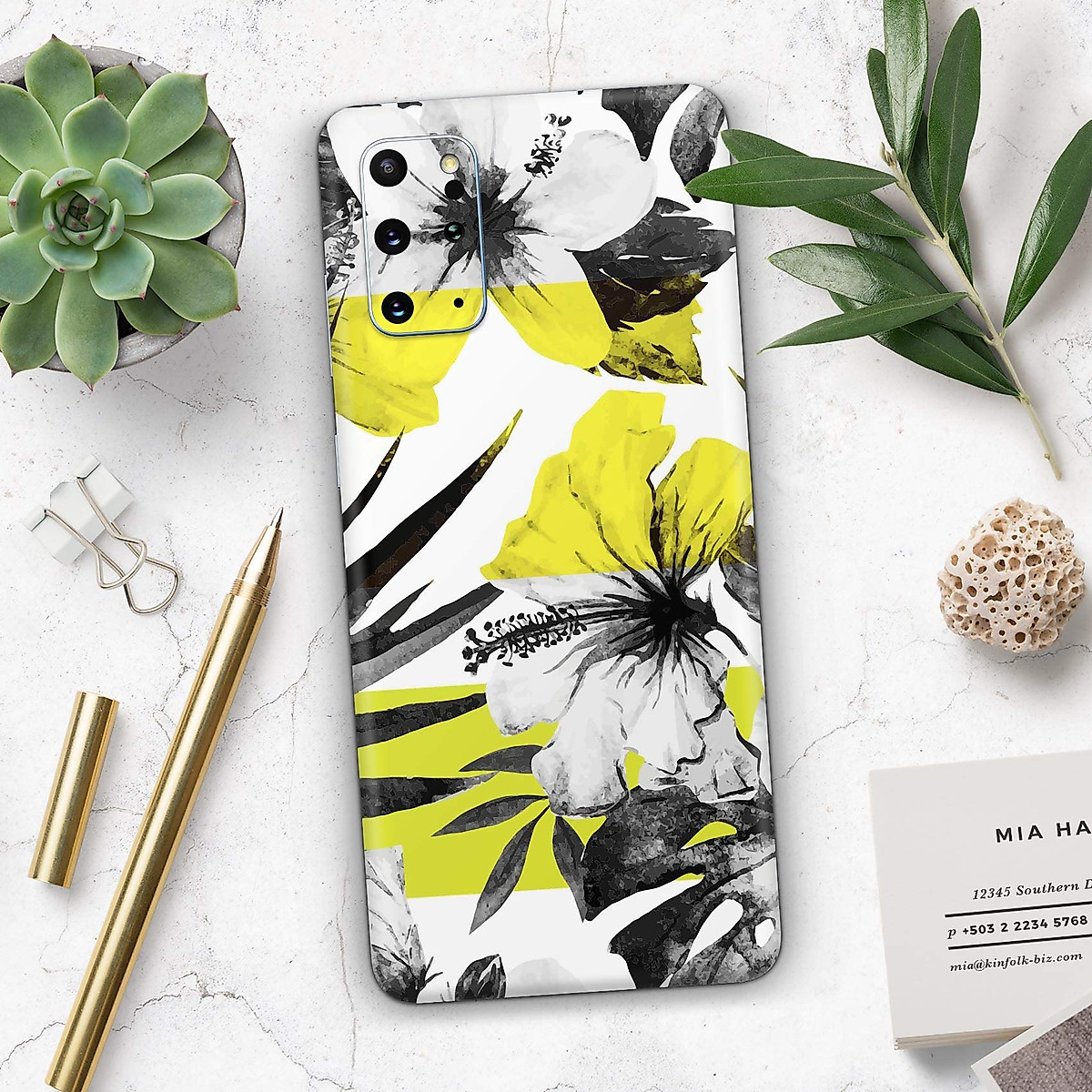 DesignSkinz Tropical BW Sun Floral Protective Vinyl Decal Wrap Skin Cover Compatible with The Samsung Galaxy S20 (Screen Trim & Back Glass Skin)
