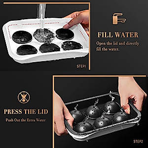 ICEXXP Whiskey Ice Ball Maker, [Fill without Funnel & Easy Release] 2.2'' Round Large Ice Cube Trays with Cover, Reusable Sphere Silicone Ice Tray with Lids for Bourbon, Brandy, Gift for Whisky Lover