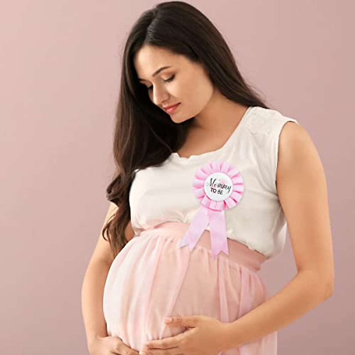 2 Pieces Daddy and Mommy To Be Tinplate Badge Pin for Baby Shower Celebration Gender Reveal Button Pins Party Favor New Dad Mom Gifts Rosette Buttons with Ribbon Baby Shower Decorations (Pink + Blue)