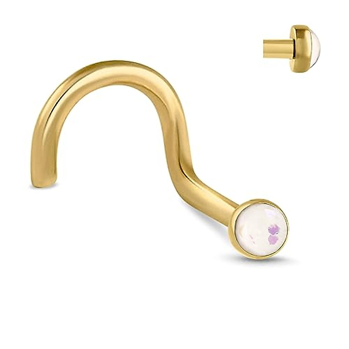 Gold-Tone 316L Surgical Steel Lbend Nose Ring 2mm Simulated Faux Teal Opal 20G