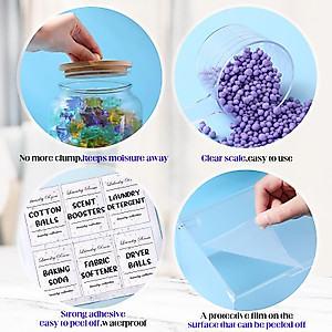 SiliFine 2 Pcs Glass Jars for Laundry Room Organization and Storage 0.8 Gallon Laundry Pods Container with Airtight Bamboo Lid, Acrylic Dryer Sheet Holder with Lid 14 Labels and 2 Scoops for Detergent