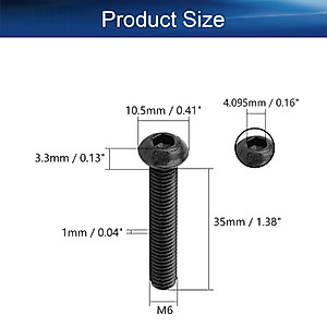 Yinpecly M6 Machine Screws Hex Socket Round Head Screw Carbon Steel Fasteners Bolts for Ship Building Industry, Black 20 PCS
