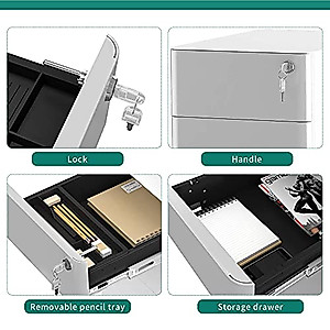 YITAHOME 3-Drawer Metal Filing Cabinet Office Drawers with Keys, Compact Slim Portable File Cabinet, Pre-Built Office Storage Cabinet for A4/Letter/Legal (Gray and White)