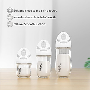 Gulicola Natural Glass Baby Bottle for Newborn Breastfeeding Babies, Preemie & Extra Slow Flow Nipples (SS), Anti-Colic, Breast-Like, 0 Months+, 3 oz, 2 Pack - White