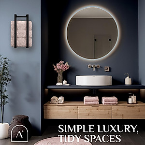 Wall Towel Rack for Rolled Towels, Bamboo Wooden Towel Racks for Bathroom Modern Wooden Towel Holder Vertical Bamboo Towel Rack Convenient Wooden Rack Guest Bath Spa Blanket Gym Mat (Black, Medium)