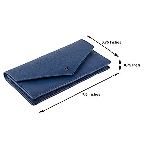 Zinda Genuine Leathers Women’s Wallet Flap Over Long Purse RFID Protection (Blue)