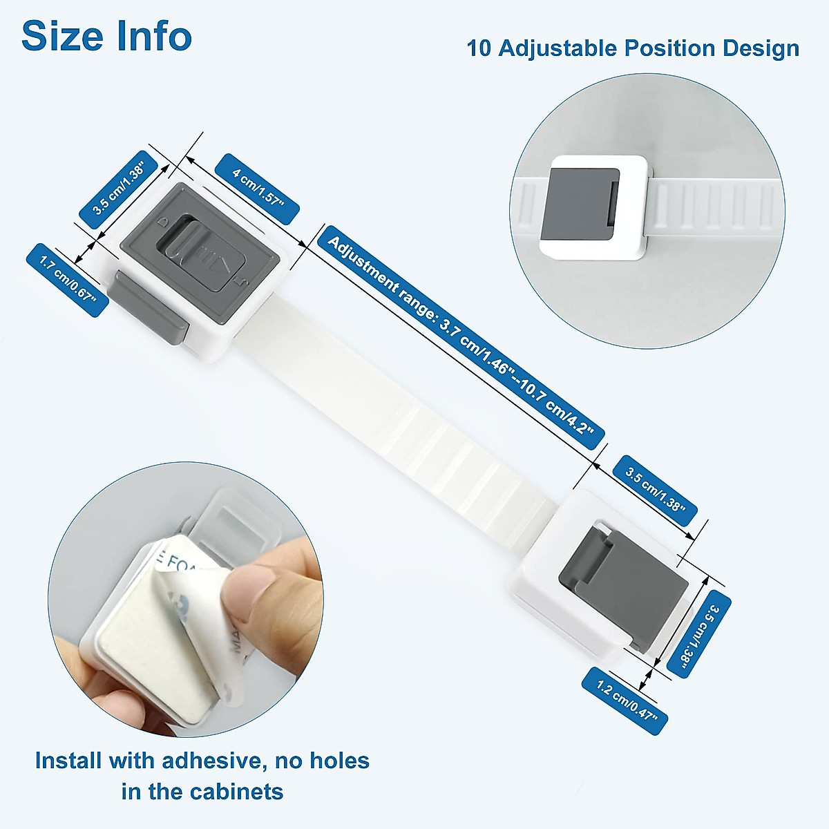 Cabinet Locks for Babies Aosite 6 Pack Child Safety Cabinet Locks Childproof Drawer Latches Baby Proof Straps Locks Adjustable Refrigerator Lock Door Lock for Furniture, Kitchen, Toilet, No Drilling