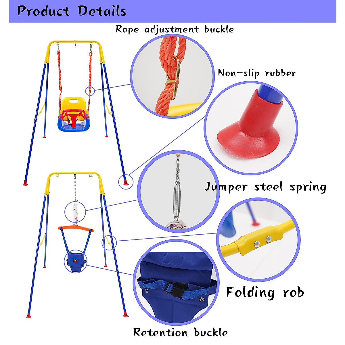 3-in-1 Swing Set Baby Jumper and Bouncers for Toddler, Baby Swing is Suitable for Indoor and Outdoor Play, with a Foldable Metal Stand for Easy Storage, and Comes with Instructions for Easy Assembly.