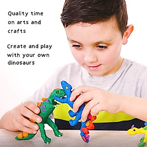 6 Modeling Clay Dinosaurs Crafts - with Silicon Scale Stamp and Non-Dry Modeling Clay - Kids Dinosaur Arts and Crafts for Boys and Girls Age 5-8