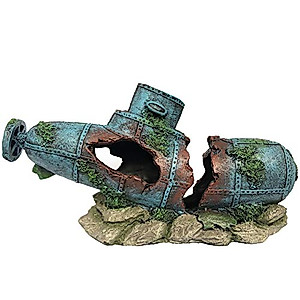 SLOCME Aquarium Submarine Ornaments Shipwreck Decorations - Resin Material Sunken Ship Decorations Eco-Friendly for Aquarium Environments Accessories