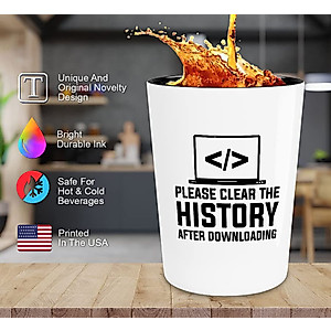 Flairy Land Programmer Shot Glass 1.5oz - Please clear the history - Computer Science Tech Web Developer IT Database Programming Debugging Coding Software