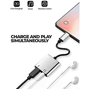 2 Pack Headphone Adapter for iPhone, [Apple MFi Certified] 2 in 1 Lightning to 3.5mm AUX Audio + Charger Splitter Adaptor Compatible with iPhone 14/13/12/11/XS/XR/X/8/7/iPad, Support All iOS System
