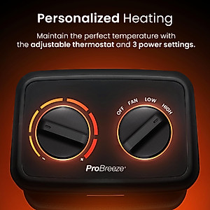 Pro Breeze Space Heater – 1500W Portable Electric Heater for Indoor Use, Ceramic Heater with Adjustable Thermostat, Small Heater for Home, Bedroom, Office, Garage with 3 Operating Modes - Black