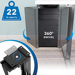 CPU Under Desk Mount Bracket - Computer Tower Wall and Under Counter Holder, 360 Degree Swivel Adjustable Height and Width Wall-Mountable