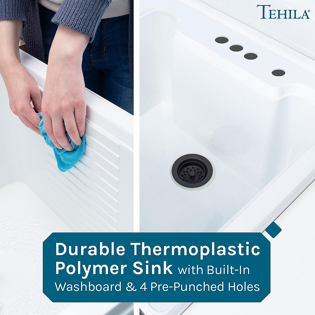 JS Jackson Supplies Utility Sink Vanity, Matte Black Pull-Down Coil Faucet, Soap Dispenser and Spacious Black Cabinet for Laundry Room