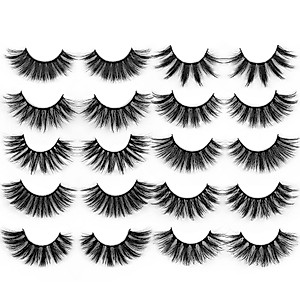 Mink Fluffy Lashes 25mm Fake Eyelashes Pack 10 Pairs Mixed Long Thick Lashes Bulk Handmade Reusable 8D Volume Eyelashes