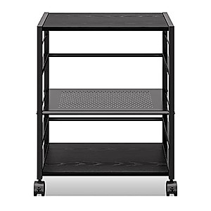 DEVAISE Mobile 3-Shelf Printer Stand with Adjustable Shelves, Modern Printer Cart with Large Storage Space, Printer Stand for Home Office, Black