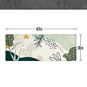 Cinbloo Modern Abstract Long Bathroom Runner Rugs 18x47 Inch Cute Boho Green Plant Leaves Bath Mat Non Slip Area Rugs Soft Wool Floor Carpet Tropical Botanical Rug for Doormat Tub Bedroom Home Decor