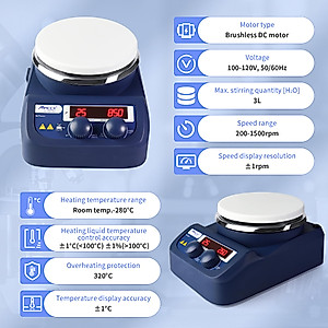 Maccx Magnetic Stirrer Hot Plate with Support Stand, 5.3 inch Digital Hotplate, Max 536℉/280℃, LED Panel, Temperature Control & Speed Adjust, 1500 RPM Lab Stirrers Hotplate, HMS280-001