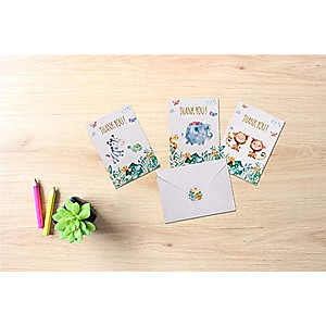 VNS Creations 30 Safari Thank You Cards | Bulk Jungle Animal Thank You Notes with Matching Envelopes & Stickers | Small & Cute Zoo Notecards Perfect for Baby Shower and Kids Birthday.