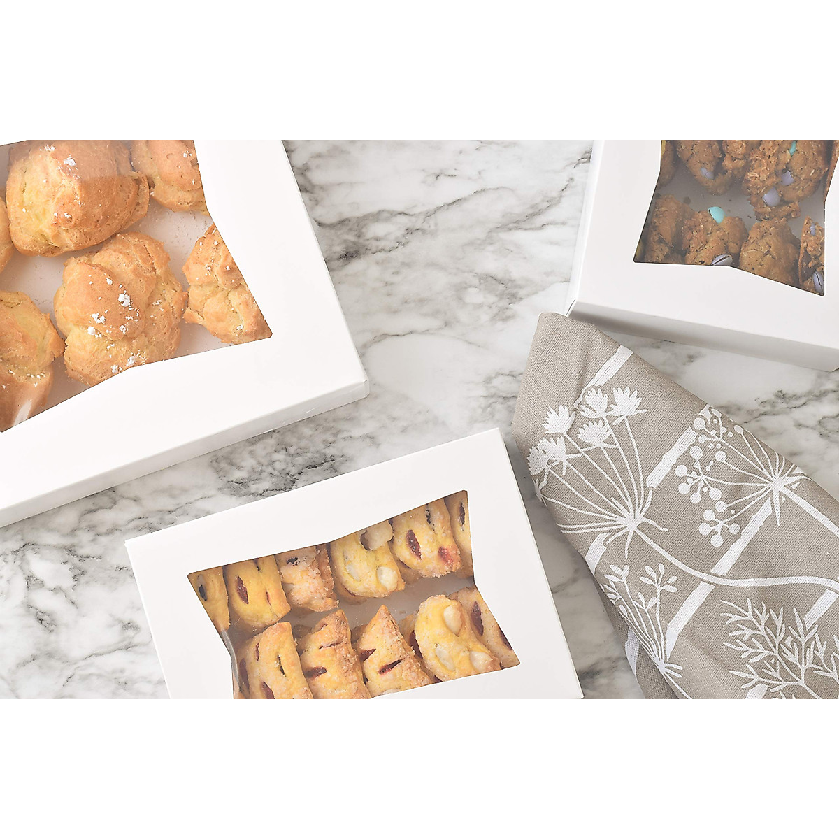 6" x 6" x 3" White Bakery Box | Auto-Popup | Small Pie Boxes with Window | 20 Pack