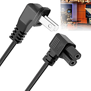 Taiss TV Power Cord, 10ft (3m), 90° Angle 2-pin to L-Shaped Power Cord Replacement, Suitable for AC Power Cords Such As 18AWG LED TVs