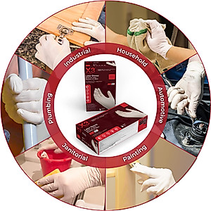 X3 Ivory Latex Disposable Industrial-Grade Gloves, 3 Mil, Powder-Free, Food-Safe, Non-Sterile, Textured, Medium, Box of 100