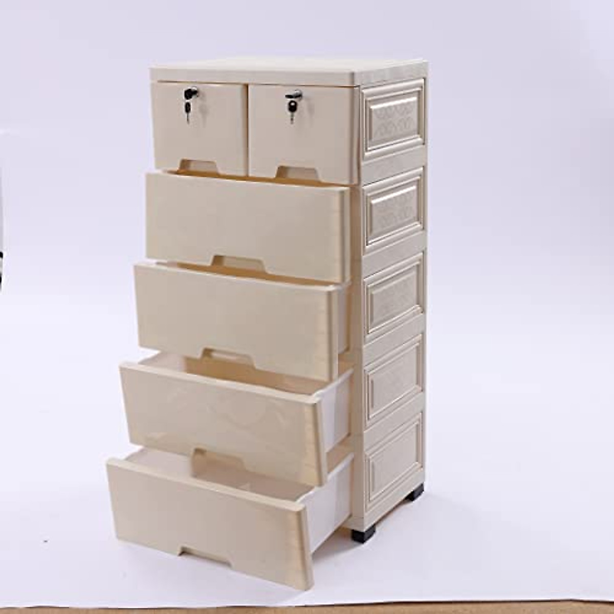 CNCEST Plastic Drawer Dresser with 6-Drawer Locker Closet Drawer High Dresser Storage Cabinet Clothes Organizer Bedroom Furniture Playroom Off-White