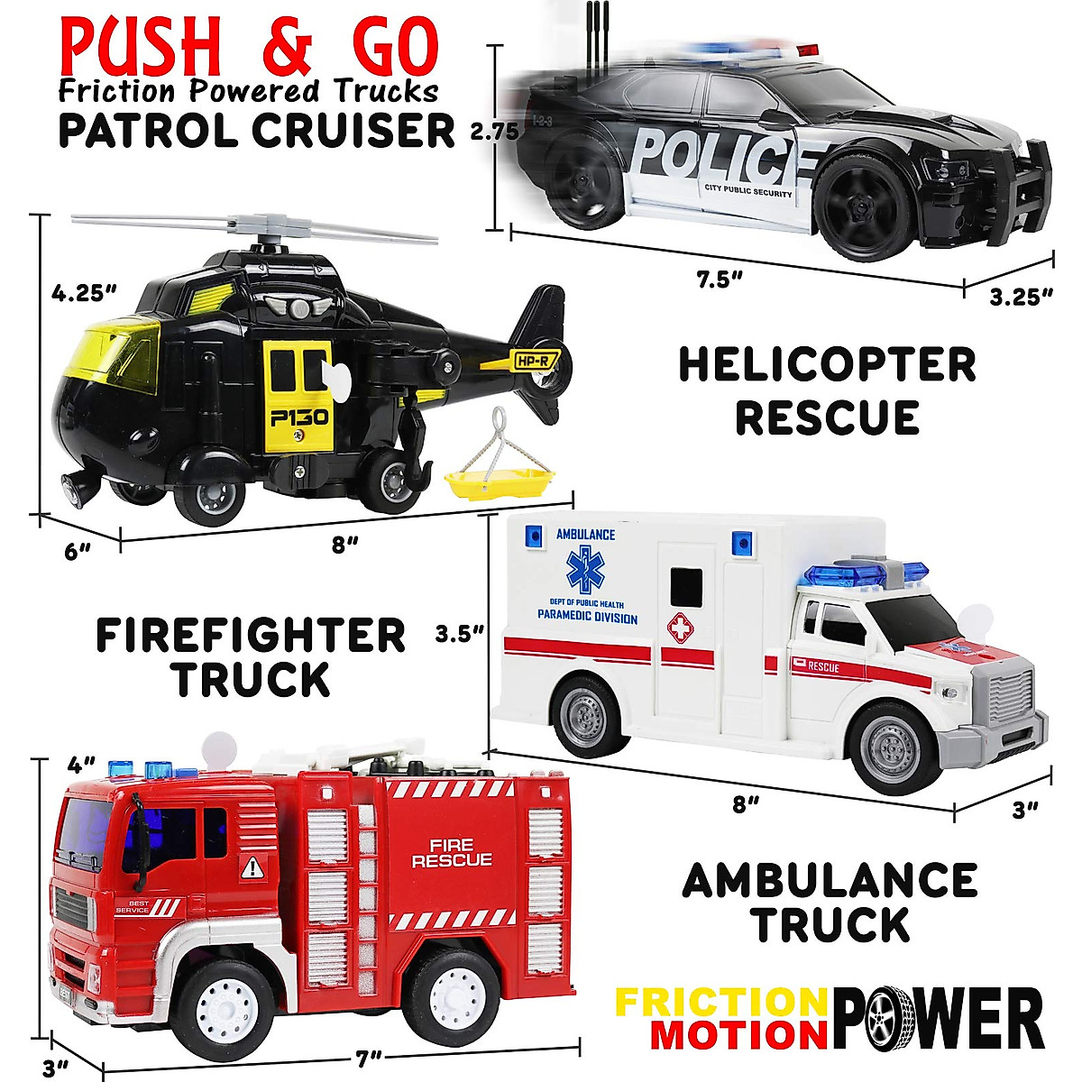 Garbage Truck Toys 3 Pcs | Trash Truck Toys for Boys Friction Powered with Lights & Sounds | Includes Waste Management, Sanitation Truck & Recycling