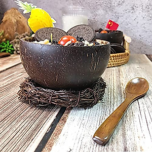 Hovico 3pcs Coconut Bowls with Spoons, 100% Natural Handmade Kitchen Utensils Bowl Polished with Coconut Oil Eco-Friendly Coconut Bowl Durable Lightweight Useful