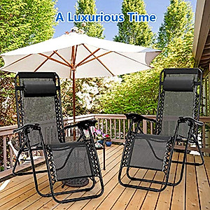 Moclever 2PCS Zero Gravity Chairs, Adjustable Foldable Zero Gravity Lounge Chair Recliners for Patio - Black